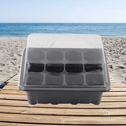 12 Holes Plastic Nursery Pot Grow Container Sprout Plate with Transparent Lids for Gardening Flower Cultivation Planting Containers 5Pcs (Black)