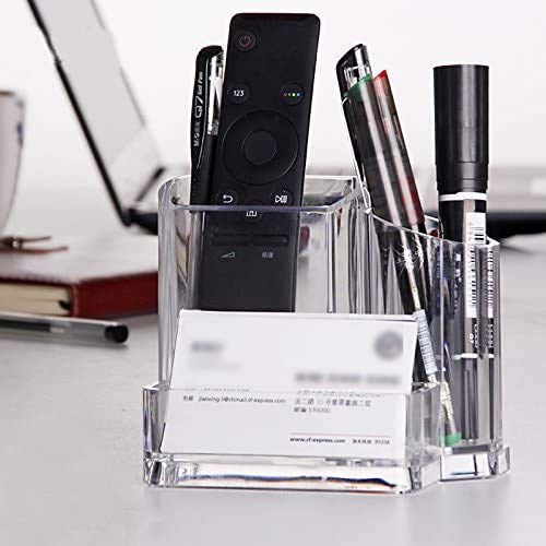 Cq acrylic Pen and Pencil Holders Cups Business Card Holder Box Office Supplies Desktop Organizer Storage,5.4x3.8x4.4 inch Pack of 1