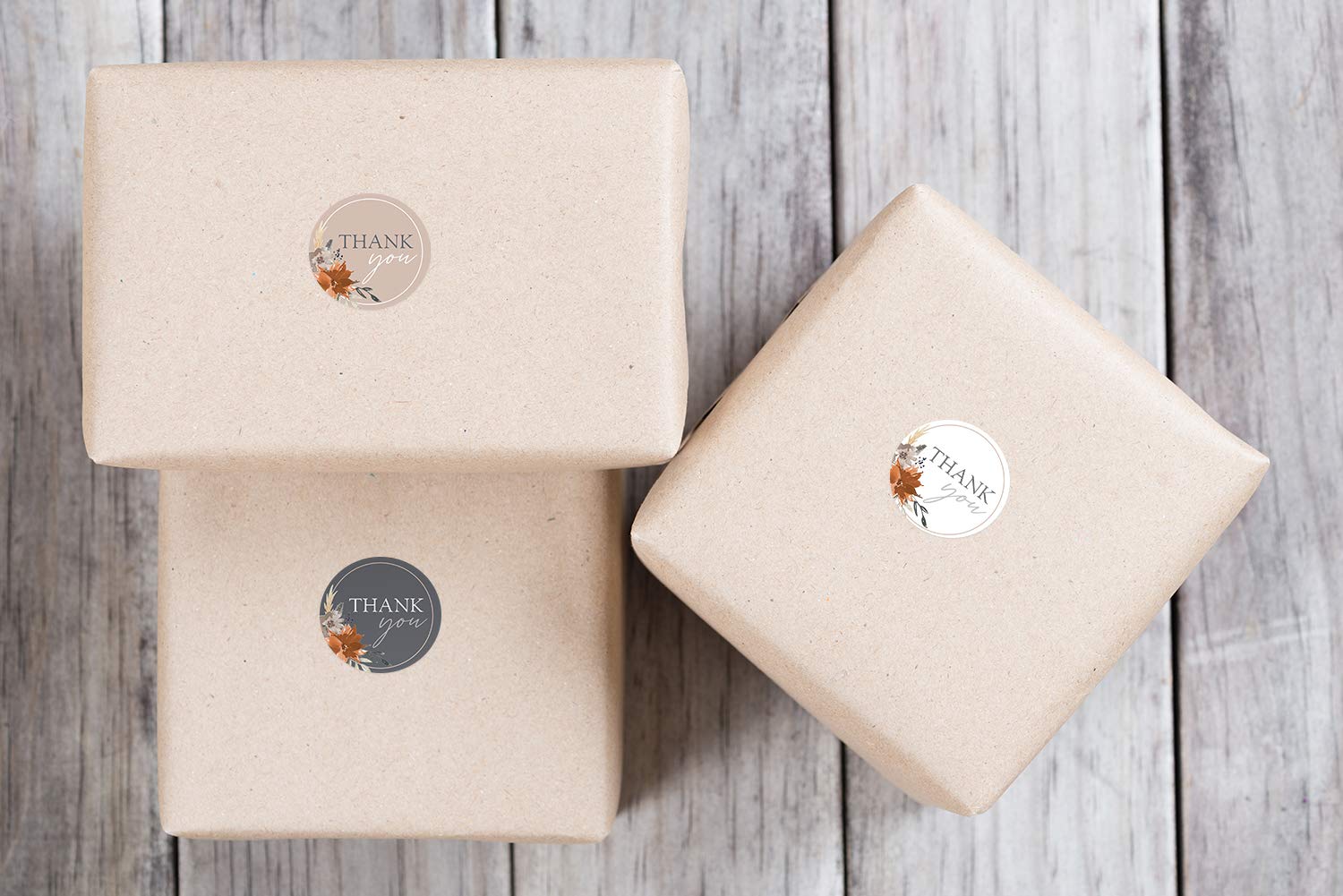 Indie Autumn Floral Thank You Labels / 250 Fall Flower Stickers / 1.5" Round Thank You Stickers / 3 Beautiful Thanks Designs