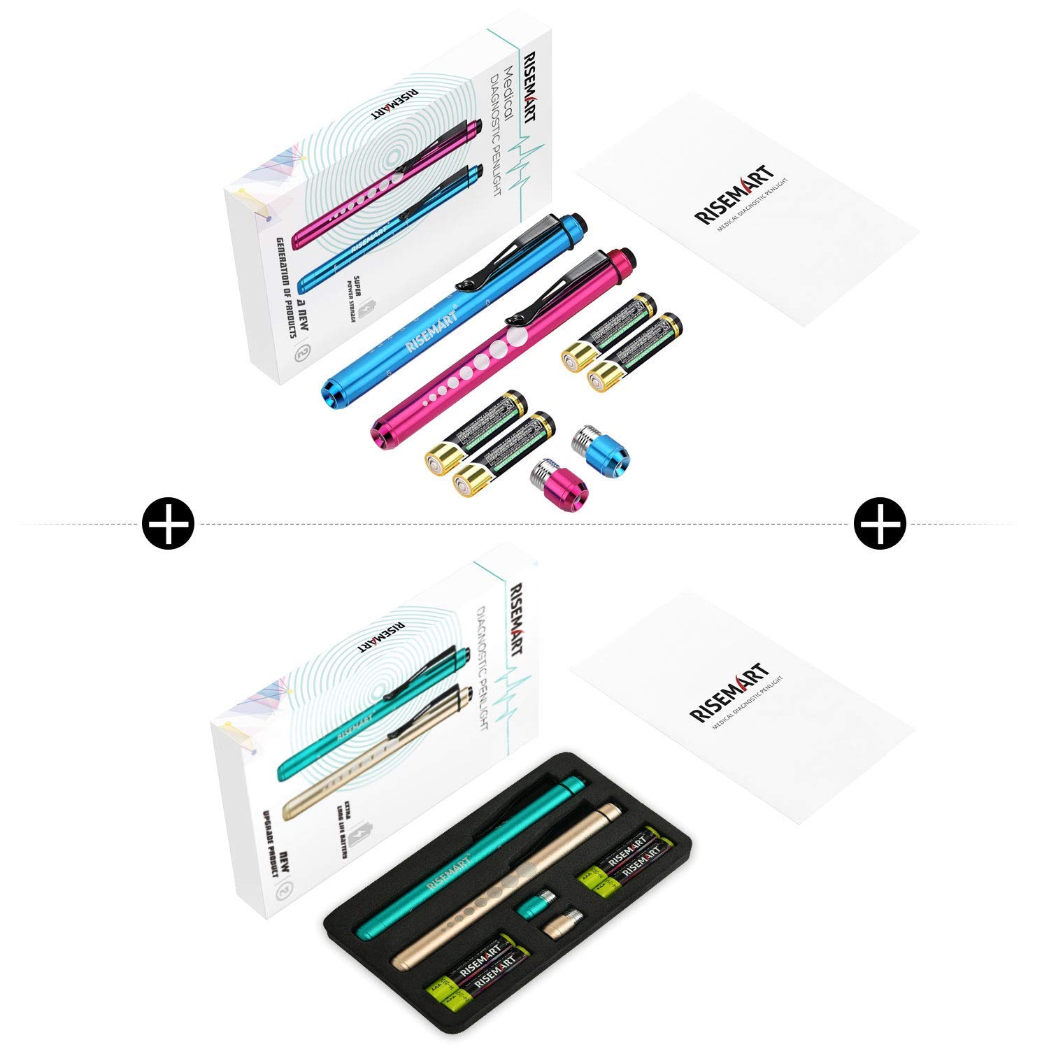 Pen Light, RISEMART Reusable LED Medical Penlight for Nurse Students Doctors with Pupil Gauge, Extra Warm Light Bulb, Pocket Clip and Batteries Included