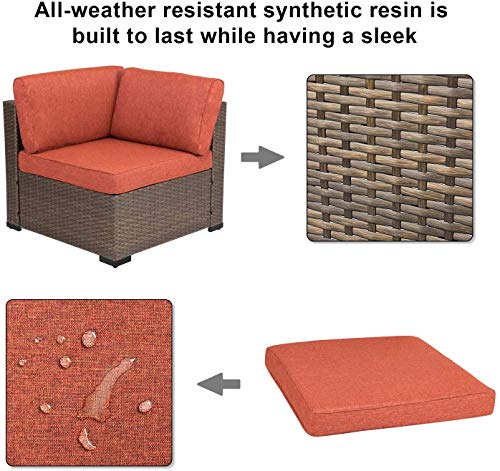 KINTNESS 7pcs Patio Furniture Sets Outdoor Sectional Sofa Rattan Wicker Conversation Set Outside Couch with Cushions and Glass Table