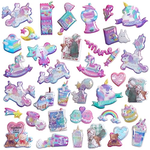 3D Puffy Unicorn Stickers for Girls Kids | Cute Sparkle Rainbow Stars Moons Clouds Candy Stickers for Phone Cases, Laptops, Party Favors | 4 Sheets.