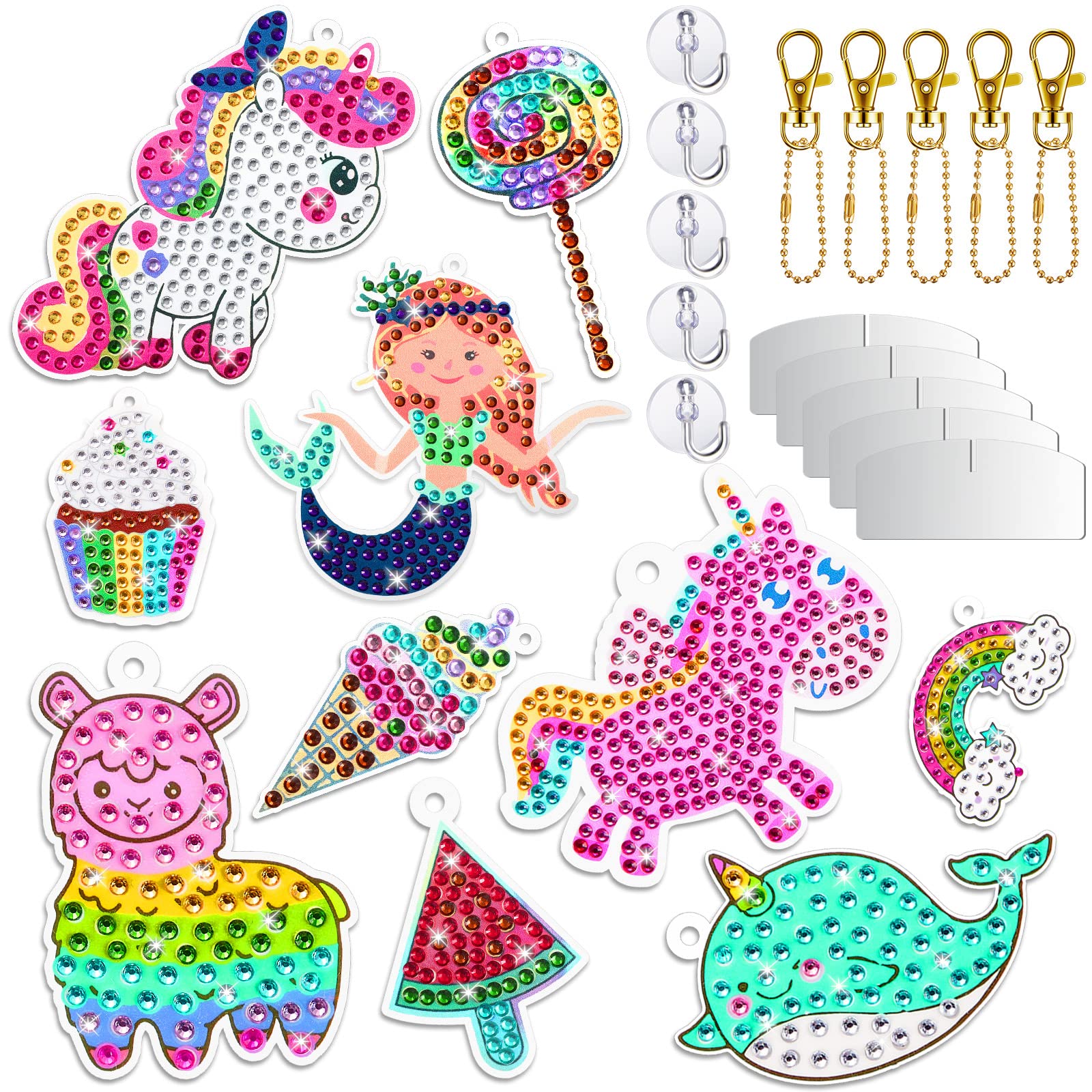 27 Pcs Kids Diamond Painting Art Crafts for Kids Diamond Painting Kits Unicorn Mermaid Dolphin Diamond Stickers Painting Suncatchers with Keychain Diamond Art Christmas Gift for Girls Boys Ages 3-12