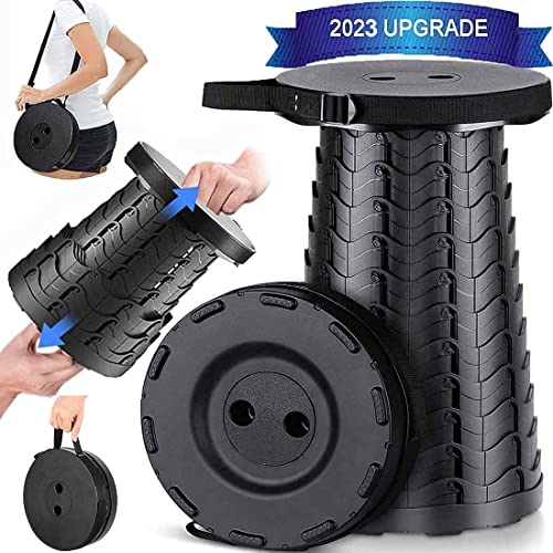 2023 Upgraded-Portable Collapsible Folding Stool, Retractable Telescoping Foldable Camping Stool for Adults for Outdoor Fishing Hiking Gardening Travel BBQ (Black)