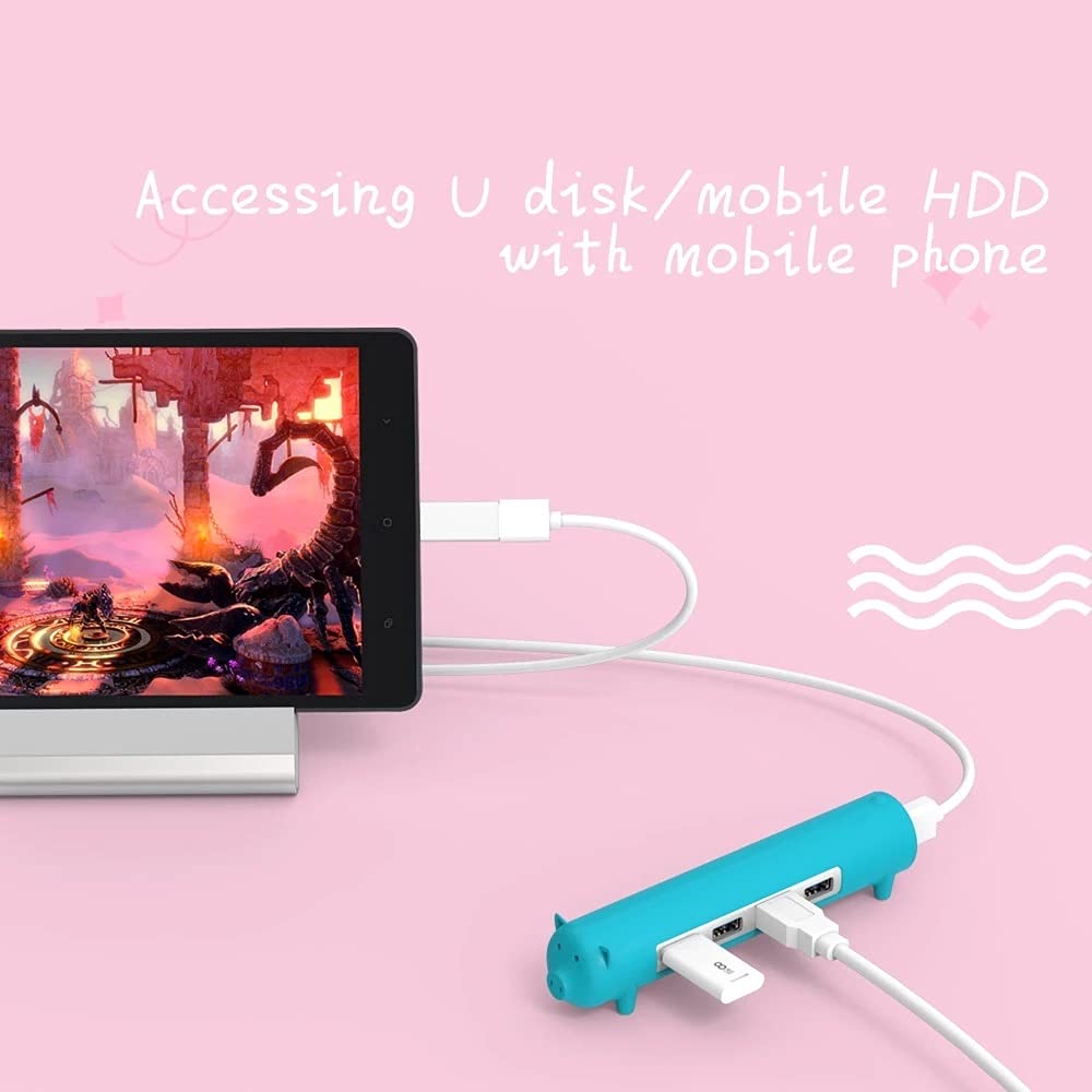 XJJZS 4 in 1 Cute Pet-Shape HUB for MAC Notebook Aluminum Alloy Silicone 100cm Detached Data Cable (Color : Pink)
