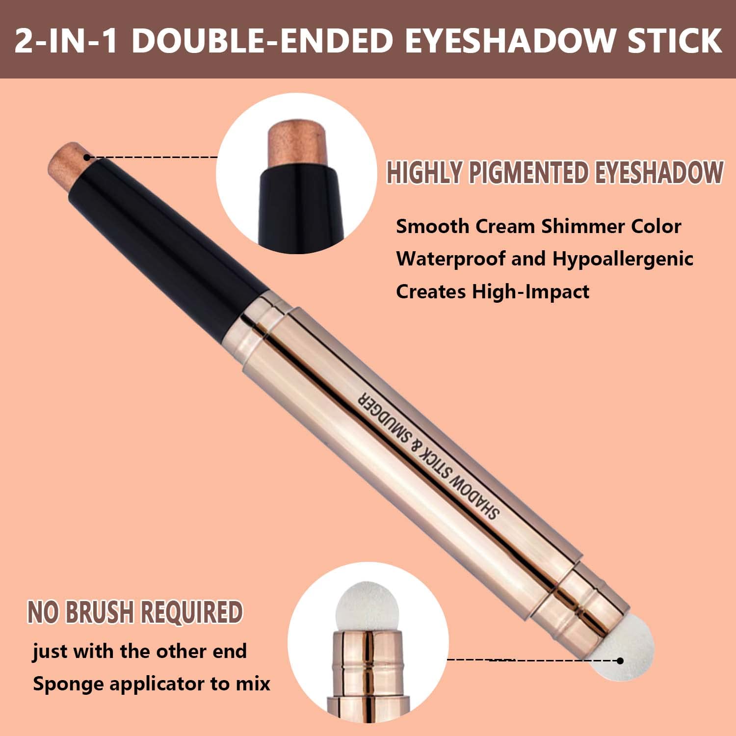 2 in1 Champagne Gold Eyeshadow Stick Cream Shimmer Smooth Glitter Eyeshadow Pencil Hypoallergenic Natural Waterproof Long Lasting Eye Shadow Multi-Dimensional Eyes Look (Champagne Shimmer # 04)