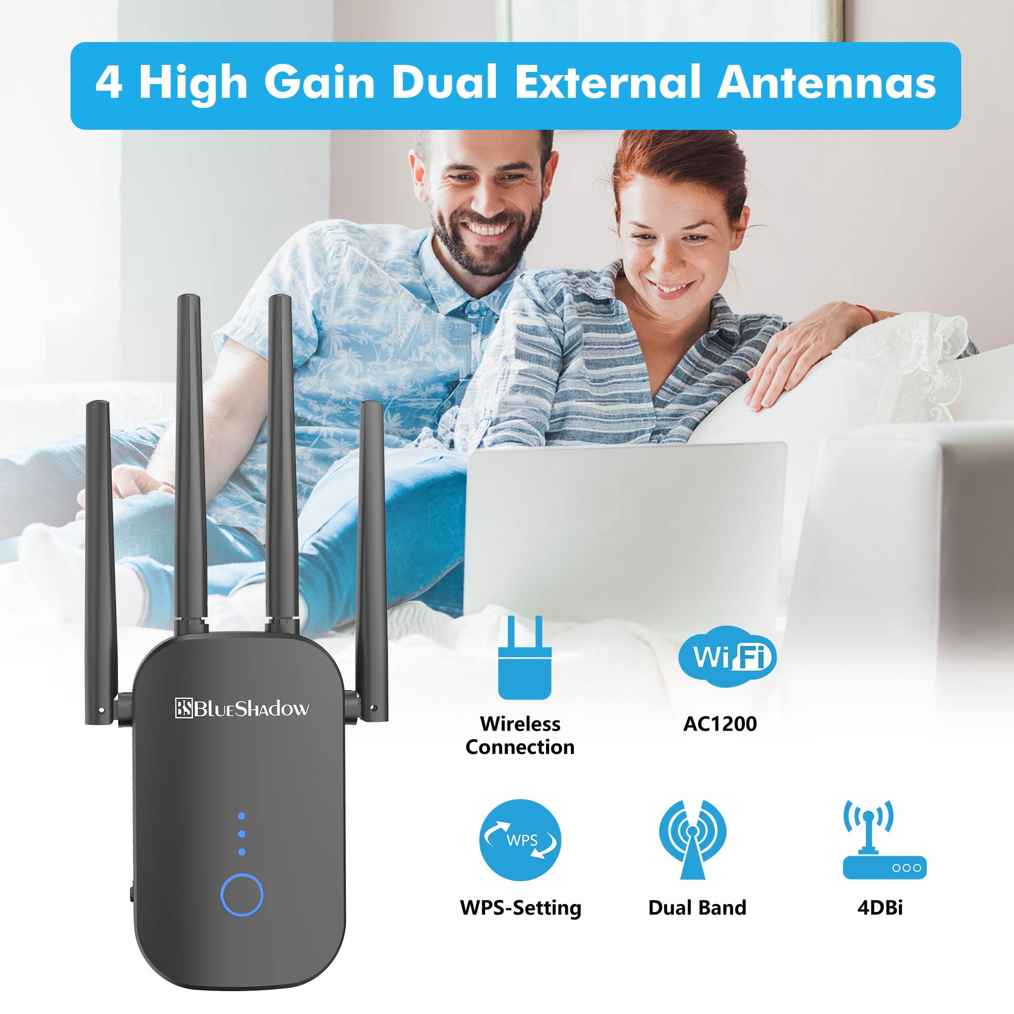 WiFi Extender 1200mbps| Covers Up to 1000 Sq. Ft and 20 Devices | WiFi Extender Signal Booster for Home |Ethernet Port, Access Point and Wall Plug