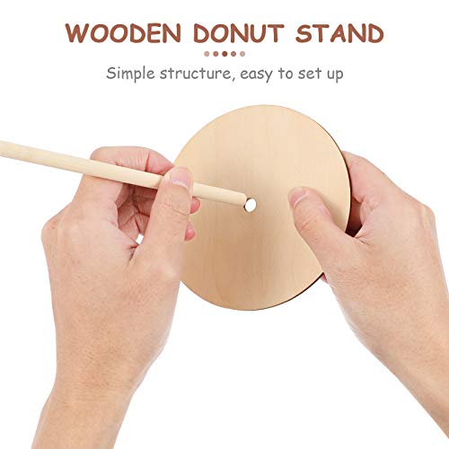 Amosfun 3PCS Wood Donut Stand Bar Wooden Donut Bagels Display Stand Holder for Wedding Birthday Treat Parties