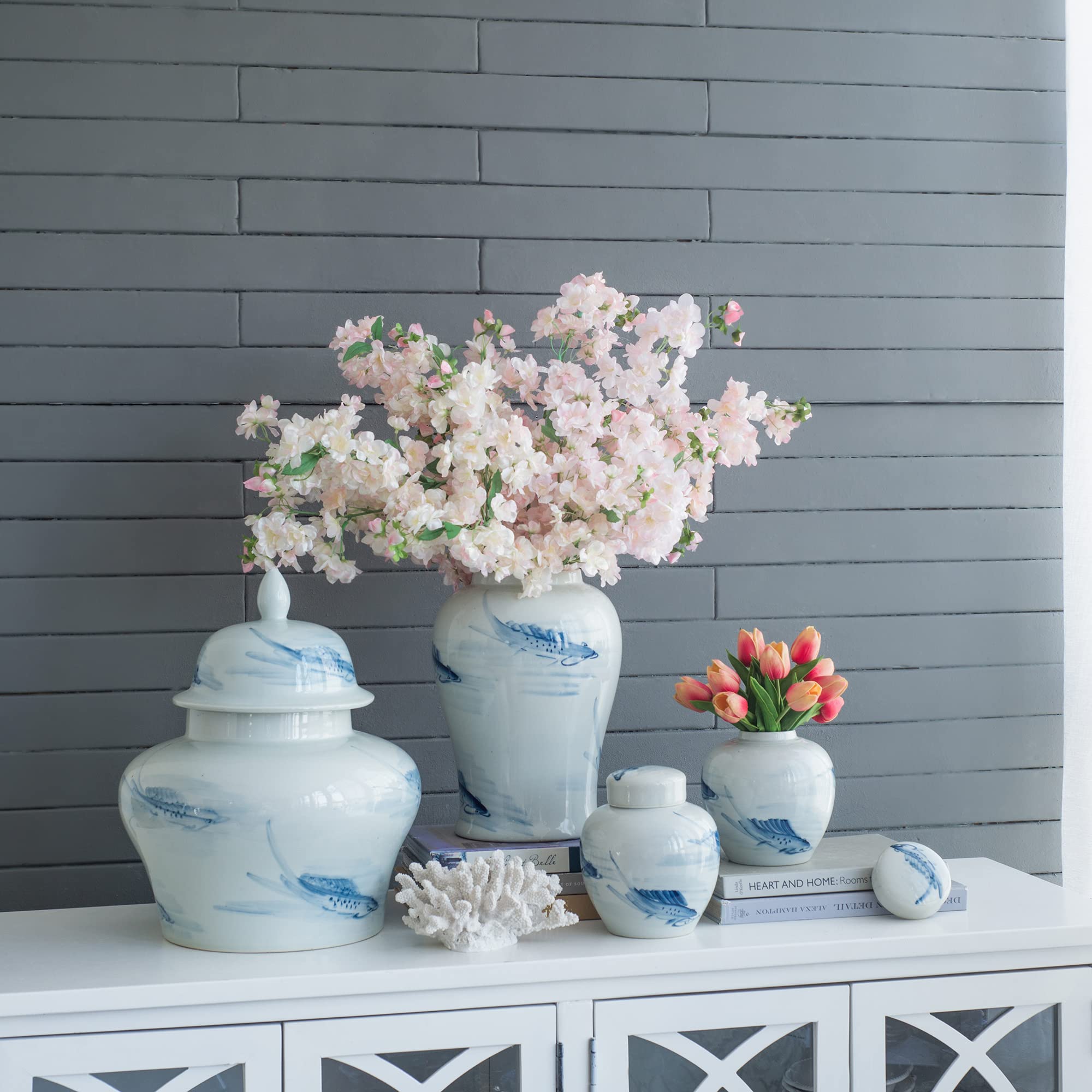 A&B Home Koi Lids, Small, Set of Two Jar, Set of 2, Blue