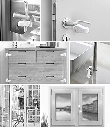 Childproof Door Lever Lock (4 Pack) Prevents Toddlers from Opening Doors. Easy One Hand Operation for Adults. Durable ABS with 3M Adhesive Backing. Simple Install (White)