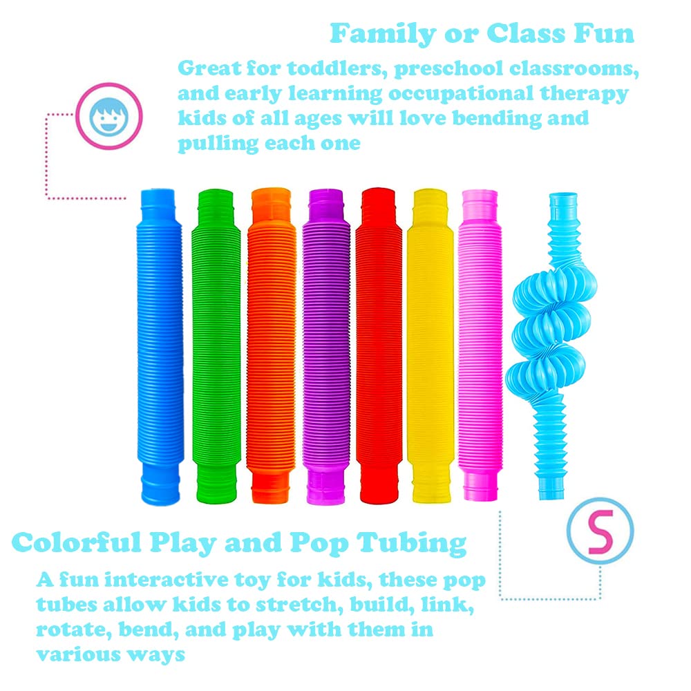 32Pack Pop Tubes, Fidget Tubes for Children and Adult Sensory Fidget Toy Set for Stress and Anxiety Relief Educational Learning Toys for Kids