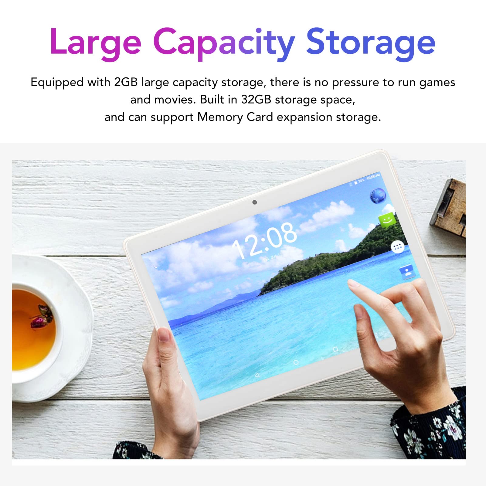 10.1 Inch HD Tablet Dual Sim Dual Standby HD Tablet 3 Card Slot MT6753 Large Memory Chip 2GB RAM 32GB ROM for Study and Study (US Plug)