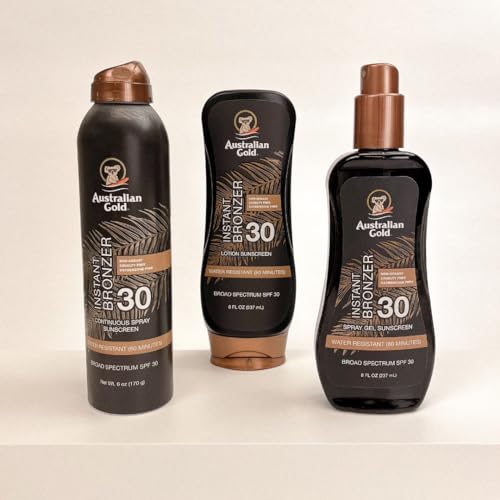 Australian Gold Sunscreen Lotion with Instant Bronzer, Broad Spectrum, Water Resistant, Non-Greasy, Oxybenzone Free, Cruelty Free, SPF 30, Coconut, 8 Fl Oz (A70902)
