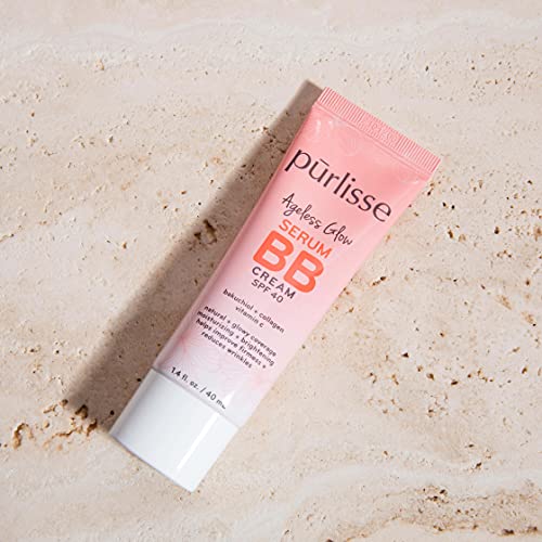 purlisse Ageless Glow Serum BB Cream SPF 40 : Clean & Cruelty-Free, Full & Flawless Coverage, Hydrates with Collagen | Light 1.4oz