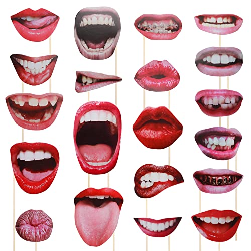 20Pcs Party Photo Booth Props,Fun Lips Mouth Photobooth Props Handheld Party Selfie Photo Props for Kids Women, Birthday Weddings Graduation Party Supplies Photo Prop