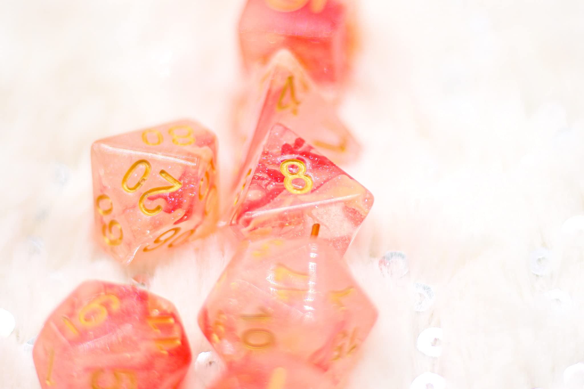 3DEGOS Blossom of Peach DND Dice Set for Dungeons and Dragons Gifts, D&D, D and D, Pathfinder, Accessories, D20, Polyhedral, Resin Dice, Metal, Dice Tray, Tower, Bag, Box