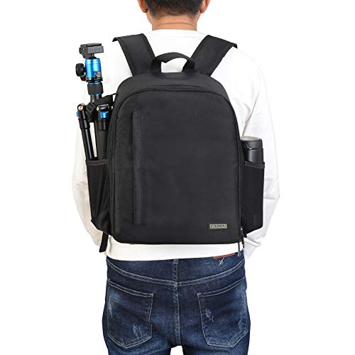 CADeN Camera Backpack Bag for DSLR/SLR Mirrorless Camera Waterproof with 14 inch Laptop Compartment, USB Charging Port, Tripod Holder, Rain Cover, Camera Case Compatible for Sony Canon Nikon Black