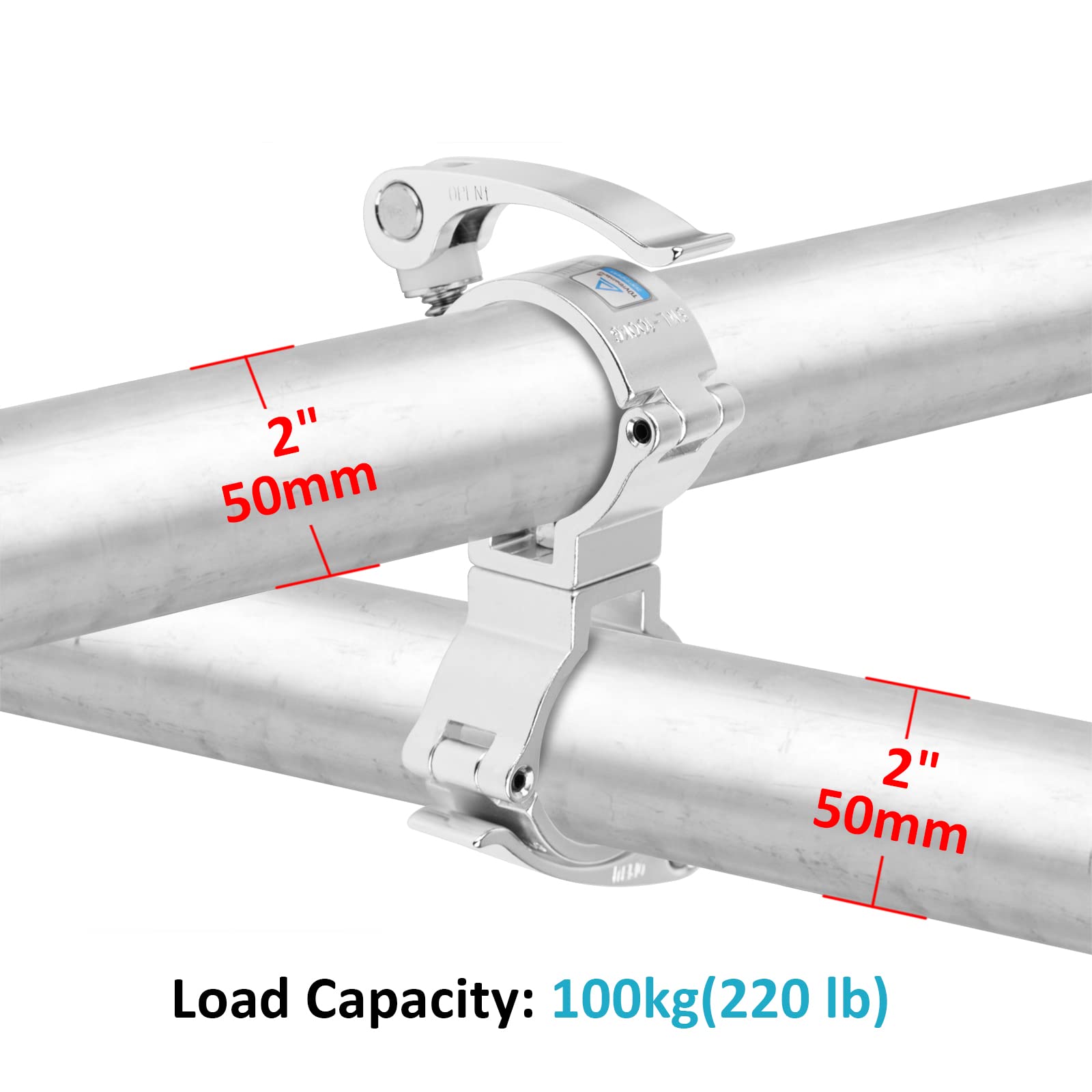 2 inch Dual Swivel Clamp Truss Coupler DJ Light Mount Hook 360 Degree Stage Lighting Clamps Aluminum Alloy 220 LBs Swivel Jointed Wrap Around Clamp for Moving Head Par Light Spotlight (4 Pack)