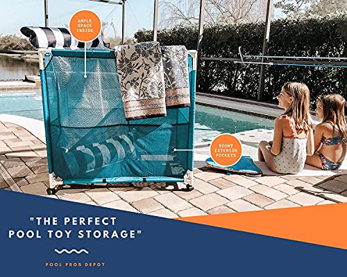 KITLIFE Pool Storage Bin, Pool Toy Storage Cart, Durable UV Resistant Fabric Resists Fading and Cracking, Medium Size 36 x 36 x 24, Bonus Mesh Bag Included Teal