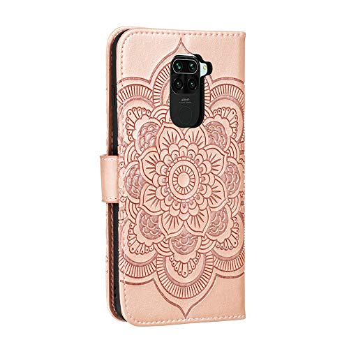 EMAXELER Xiaomi Redmi Note 9 Case Stylish Premium PU Leather Wallet Cover Magnetic Shockproof Flip Case with Kickstand Credit Cards Slot for Xiaomi Redmi Note 9 Sunflower Rose Gold LD