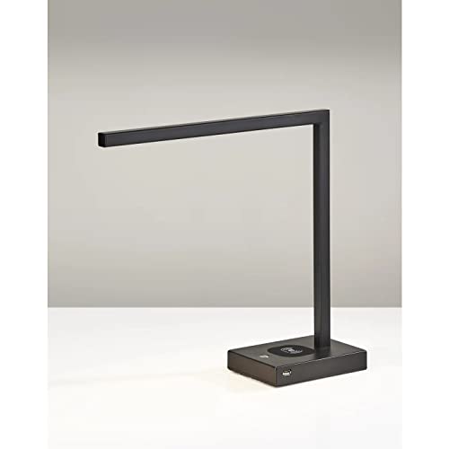 Adesso 4220-01 Aidan LED Desk Lamp Wireless Charging, 7W LED, 5W QI, USB Port, Indoor Lighting Lamps , Black