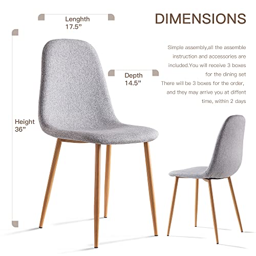 Bacyion Modern Dining Room Table Set 5 Pieces Dining Table Set for 4 - Rectangle Glass Dining Table with 4 Grey Fabric Dining Chairs - Kitchen & Dining Room Sets for Dining Room Kitchen