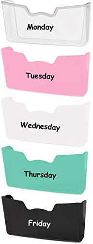 5 Pack - Simple Houseware Single Pocket Wall Mount File Holder, Assorted Color