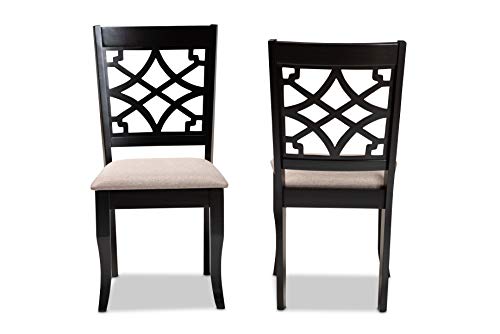 Baxton Studio Mael Dining Chair and Dining Chair Sand Fabric Upholstered and Espresso Brown Finished Wood 2-Piece Dining Chair Set