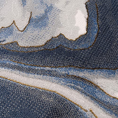Abani Sand Wave Print Modern Blue & Grey Dining Room Rug - Non-Shedding 5β3β x 7β6β (5'x8') Rugs Multicolor Swirl Pattern Area Rug