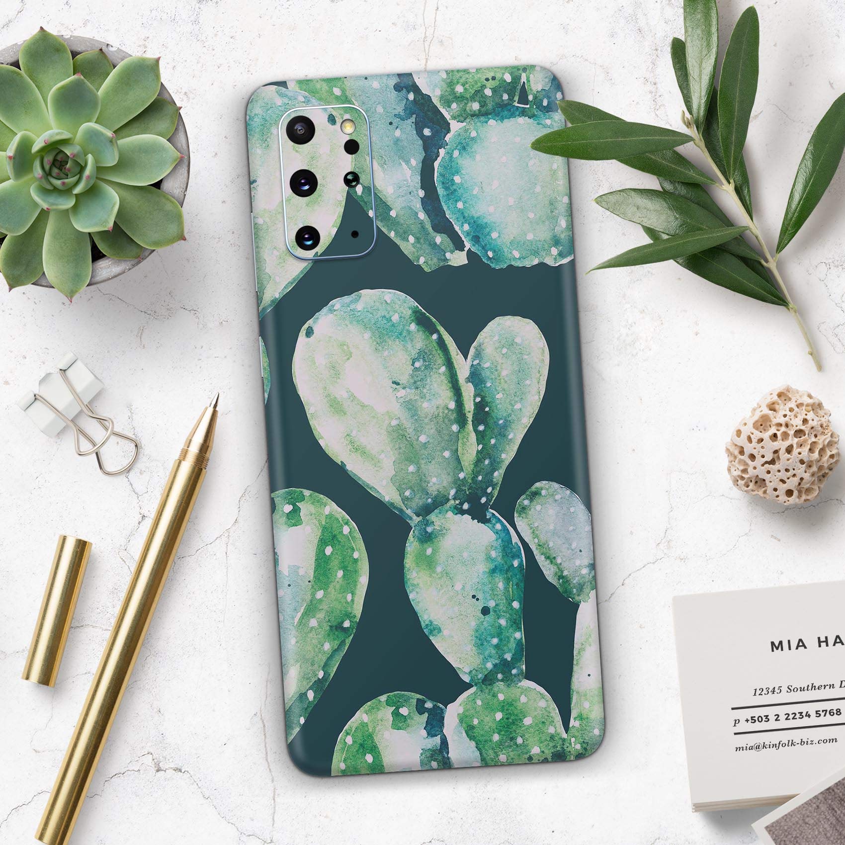 DesignSkinz Watercolor Cactus Succulent Bloom V7 Protective Vinyl Decal Wrap Skin Cover Compatible with The Samsung Galaxy S20 (Screen Trim & Back Glass Skin)