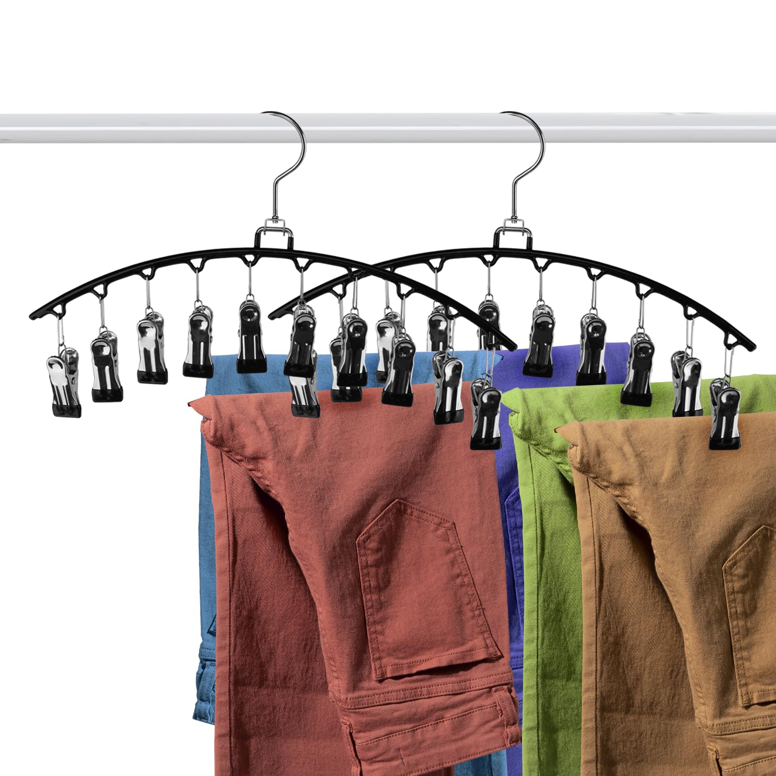 2 Pack/10 Clips Legging Organizer for Closet Space Saving Hanging Closet Organizer with 360°Swivel Hook Multi-Function Clothes Hangers for Leggings, Pants,Jeans,Skirts,Hats,Scarves,Socks