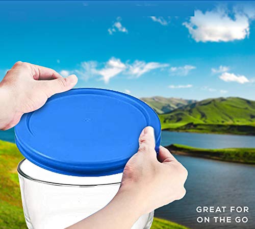 Klareware 7 Cup Glass Food Storage Containers Stackable Meal Prep Lunch Bento or leftover salad bowls 2 Piece Dish w BPA Free Lids (Blue)