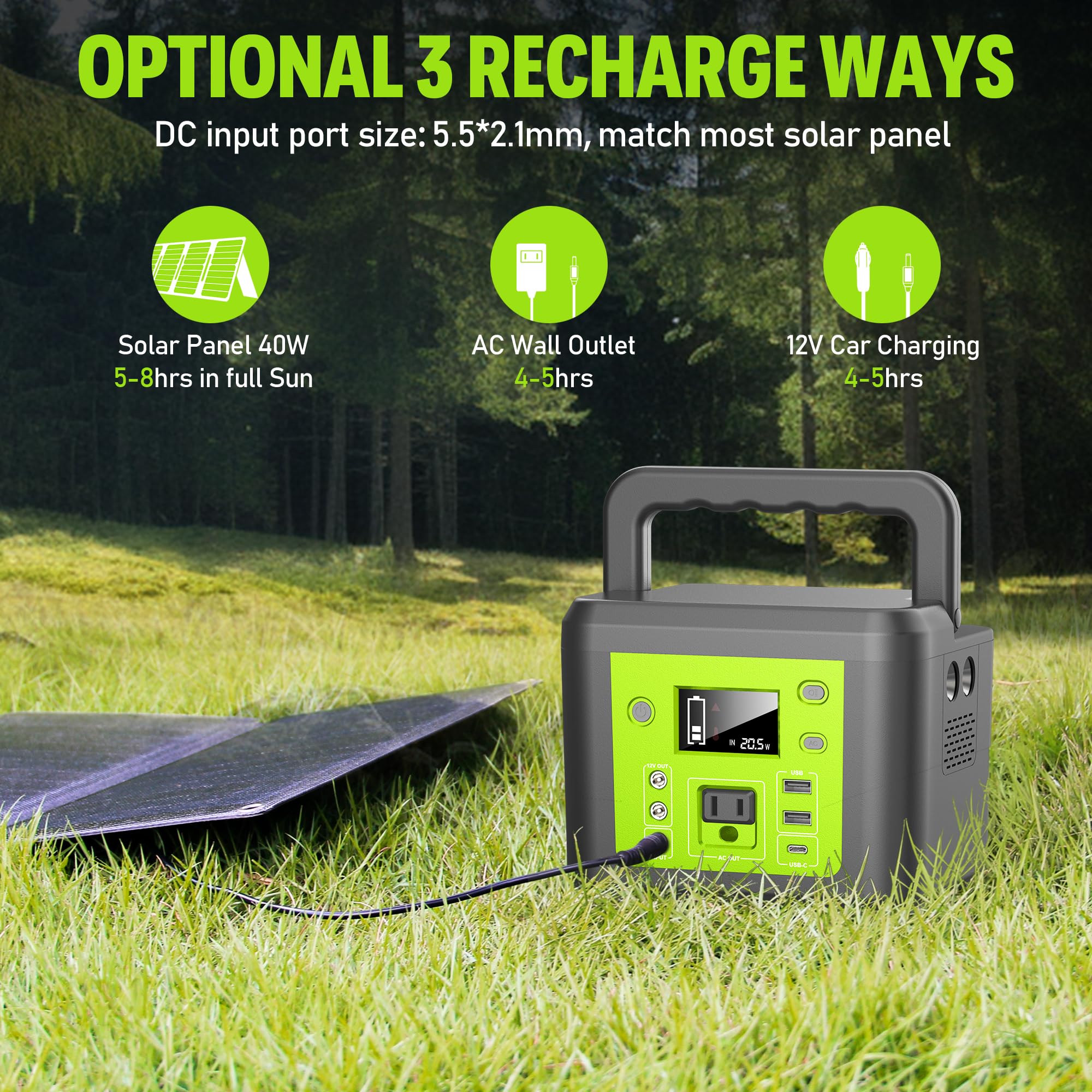 120Wh/200W Portable Power Station with 40W Solar Panel, Powkey Solar Generator with Panel, 110V Power Bank with DC/USB/AC Outlet Battery Backup for Outdoor Camping