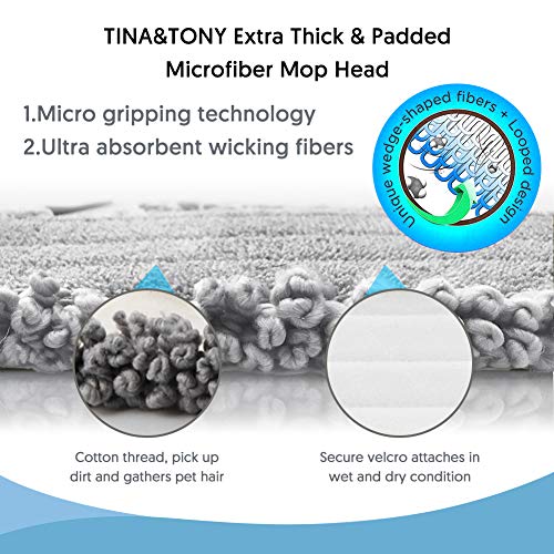 TINA&TONY Microfiber Spray Mop Replacement Heads 15.7", Washable Floor Cleaning Pads for Wet/Dust Mops Heads Refills Pads Compatible with Bona Floor Care System for Kitchen Home Floor Cleaning,5 Pack