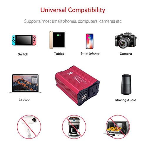150W Power Inverter/Car Inverter DC 12V to 110V AC with 3.1A Dual USB Car Adapter 1 Outlet Converter Power Inverter