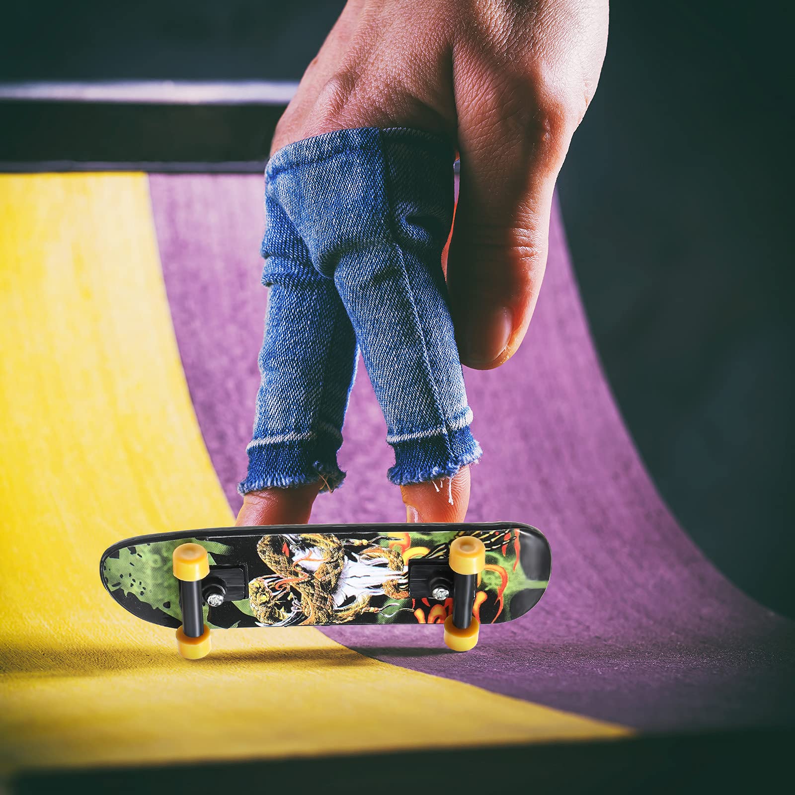 36 Pieces Mini Finger Skateboard Toy Skateboard Finger Boards with Double Sided Pattern Creative Fingertip Movement Novelty Toys Party Favors Decorations Supplies for Teens and Adults (Retro Style)