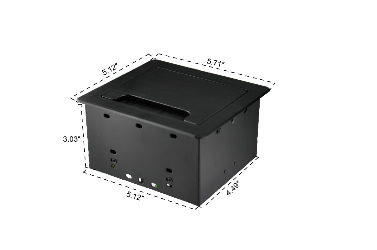 Tabletop Brush Flip Connectivity Box with 2 AC Power + 2 USB Charger + HDMI + 1 3.5mm Audio + USB-C Data + RJ45(cat6) for Conference Room (Black)