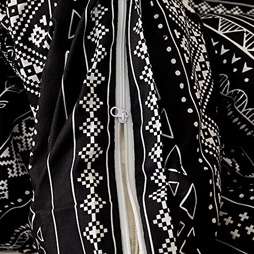 Lightweight Hotel Luxury Duvet Cover 3 Piece Set - Boho Black with White Geometry Ultra Soft Premium Microfiber Breathable Comforter Cover with Zipper Closure, Corner Ties King (104x90 inches)