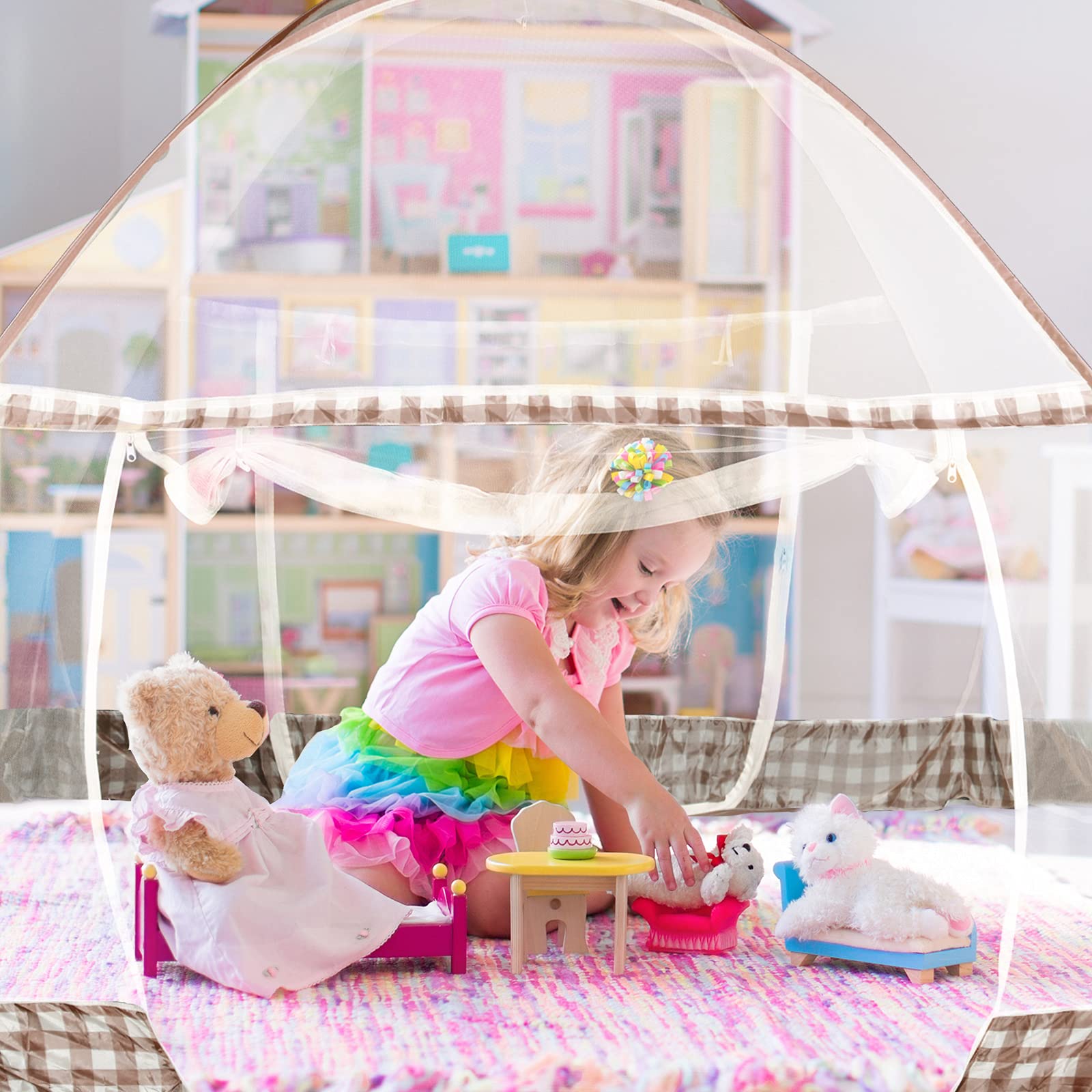 Portable Travel Folding Net with Bottom, Bed Canopy, Breathable Crib for Children Baby Toddlers Kids Reading Playing (Light Brown,200 x 180 x 150 cm)