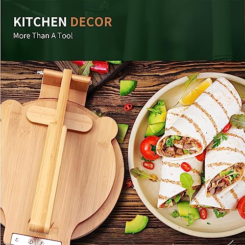 Ackitry Rotatable Tortilla Press 10 Inch, Bamboo Tortilla Press Maker with 100 PCS Parchment Paper for Homemade Mexican Tortillera, Roti, Chapati, Taco, Pataconera, Burritos and Dough Press