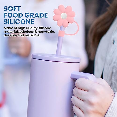 3PCS Straw Covers for Stanley Tumbler, Silicone Straw Cover for Stanley 40 oz, 30 oz, Straw Topper for Stanley Cup, Cap for Stanley Straw Accessories, Straw Cap (Flower)
