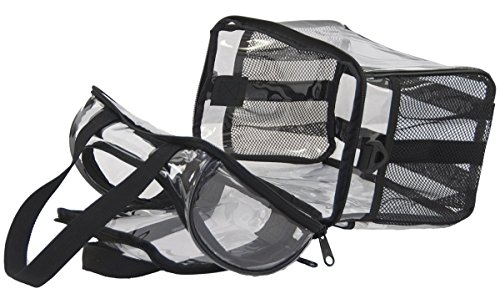Amaro Premium 0.55mm Clear Dual Compartments Lunch Bag - Transparent Reusable Lunch Box for Adults - Ideal for Workplaces - Adjustable Shoulder Strap - Large Side Mesh Pockets