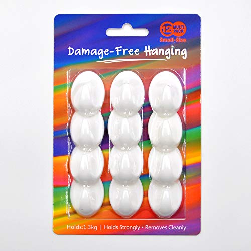 Adhesive Hooks,Damage-Free Hanging Wall Hook Pothook Strong Waterproof Hanger for Robe, Coat, Towel, Keys, Bags, Home, Kitchen, Bathroom,Office (Small-Size)(12Pack White)