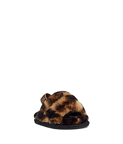 UGG Baby Girls I Fluff Yeah Slide Panther Print Slipper, Butterscotch, 2-3 Infant