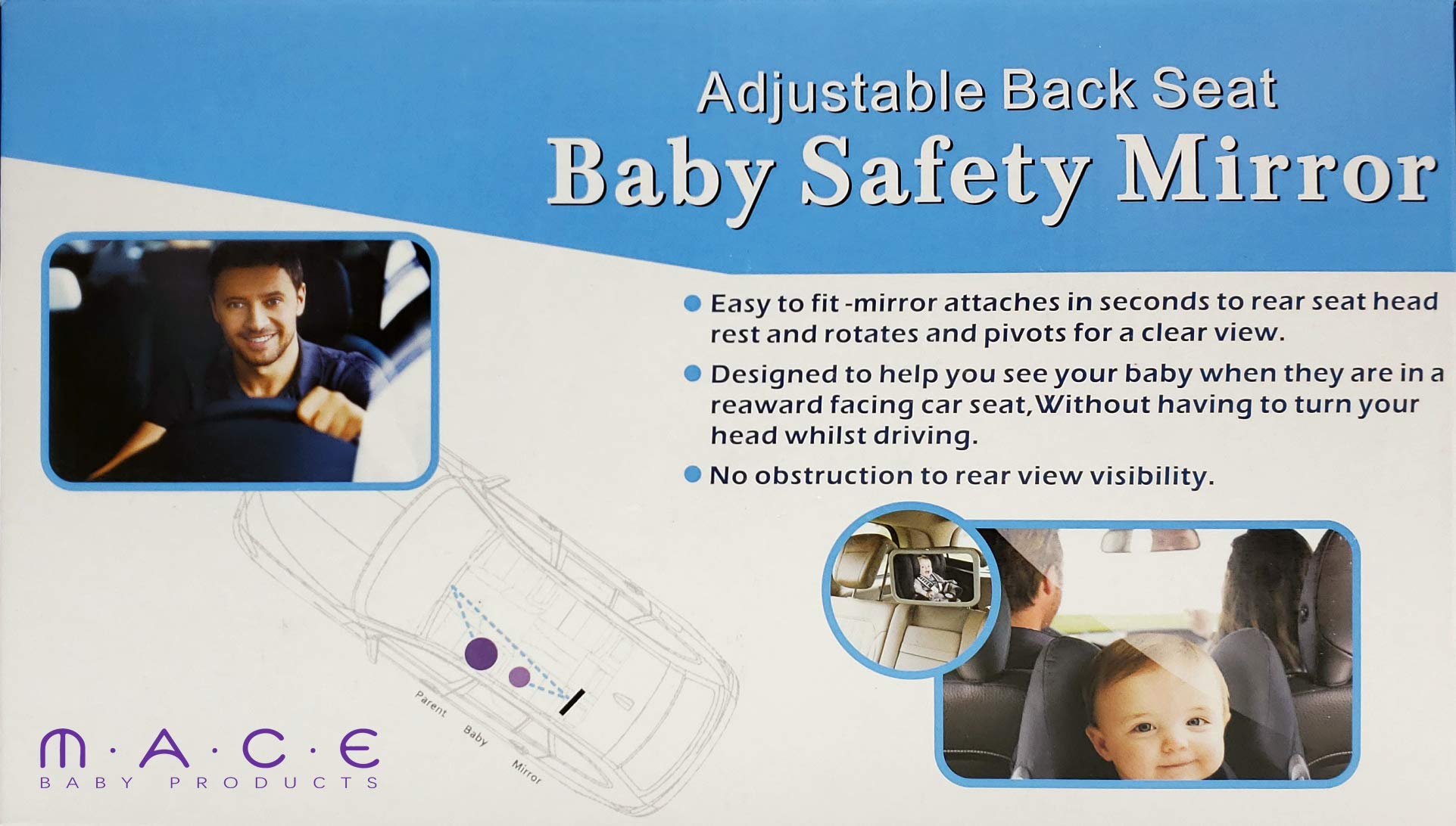 Baby Backseat Mirror - Safely View Infant in Rear Facing Seat - Full 180-degree view of your Newborn from your rear-view mirror
