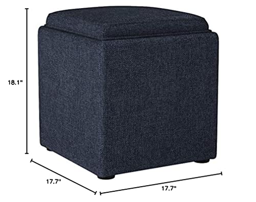 Amazon Brand – Rivet Ross Modern Tweed Lift-Top Storage Ottoman Pouf, 17.7"W, Denim