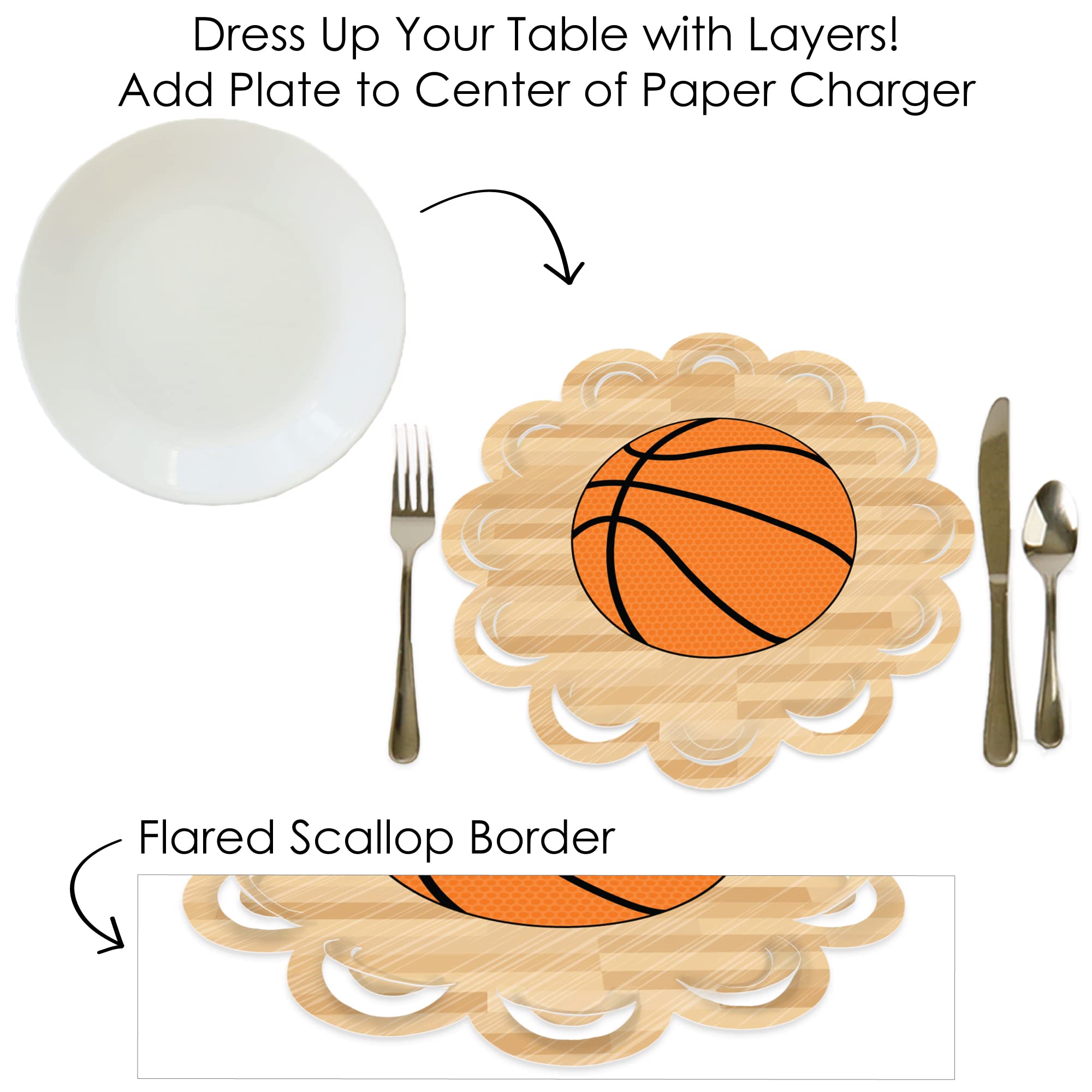 Big Dot of Happiness Nothin’ but Net - Basketball - Baby Shower or Birthday Party Round Table Decorations - Paper Chargers - Place Setting for 12