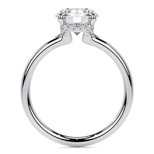 10K Solid White Gold Handmade Engagement Ring 3.00 CT Round Cut Moissanite Diamond Solitaire Wedding/Bridal Ring Set for Women/Her, for Wife