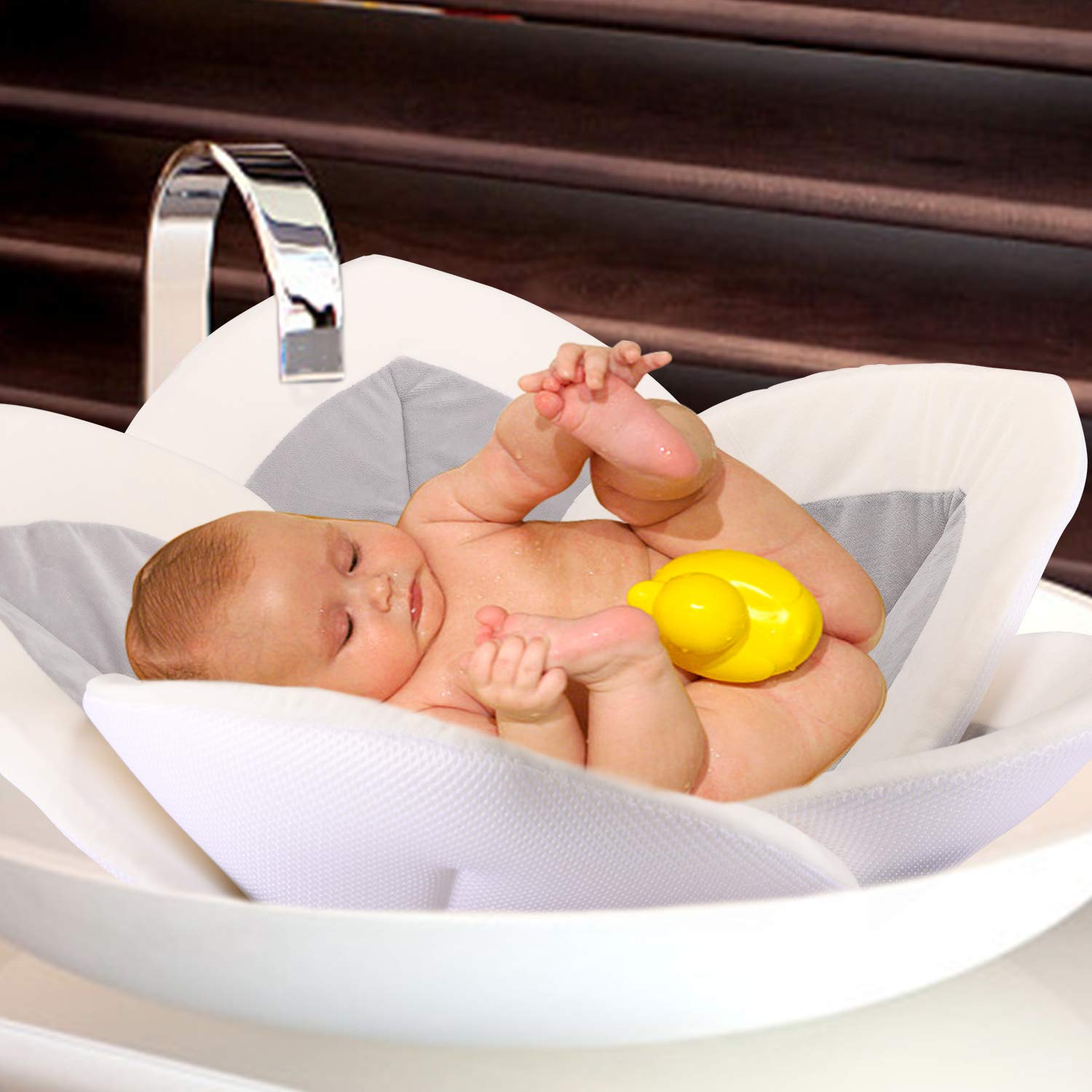 Baby Bath - Flower Baby Bath Pad Infant Bathtub Mat for Bathtub Tub Sink - Gray2