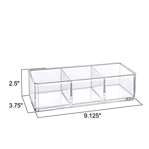 Amazing Abby - Glamour - Acrylic 3-Compartment Makeup Organizer, Transparent Plastic Lipstick Holder, Perfect Bathroom Vanity Storage Solution for Lipsticks, Nail Polishes, and More
